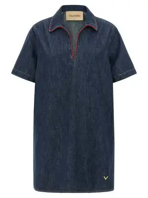 Valentino Garavani Chambray 'vlogo' Denim Dress - Blue