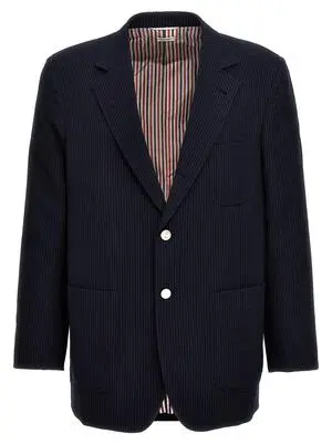 Thom Browne Single-breasted Seersucker Blazer - Blue