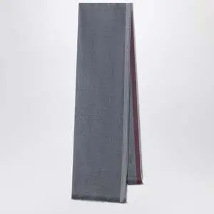 Brunello Cucinelli Dark Grey/burgundy/sand Scarf In Wool And Cashmere - Gray