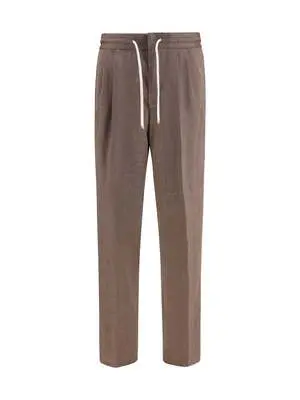 Brunello Cucinelli Herringbone Linen And Wool Pants - Brown