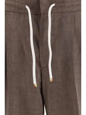 Brunello Cucinelli Herringbone Linen And Wool Trousers - Brown