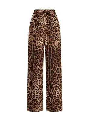 Dolce & Gabbana Leo-print Stretch Silk Wide-leg Trousers - Multicolor