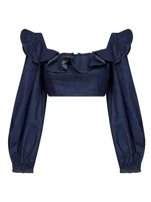 Zimmermann Ink Denim Aster Cropped Frill Top