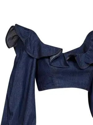Zimmermann Ink Denim Aster Cropped Frill Top