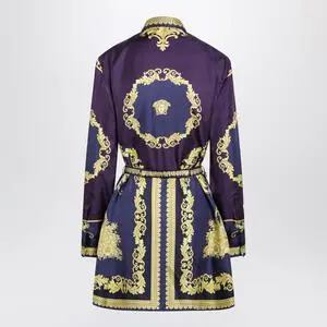 Versace Baroque Print Silk Twill Chemisier Dress - Blue