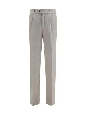 Brunello Cucinelli Garment Dyed Linen Gabardine Trousers - Gray