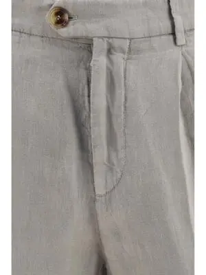 Brunello Cucinelli Garment Dyed Linen Gabardine Trousers - Gray