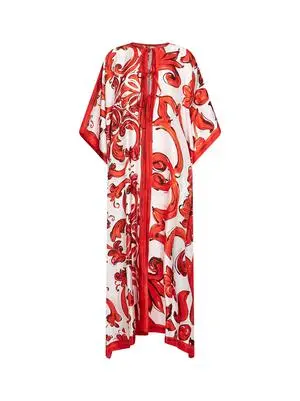 Dolce & Gabbana Orange Maiolica-print Twill Kaftan Dress - Multicolor
