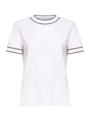 Brunello Cucinelli White Stretch Cotton Piqué Logo T-shirt - Multicolor