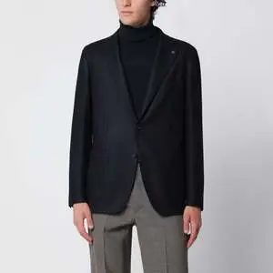 Tagliatore Navy Single-breasted Wool And Cashmere Jacket - Blue