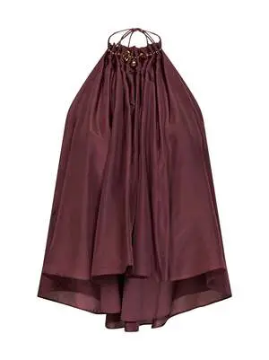 Zimmermann Merlot Silk Habotai Aster Gathered Beaded Top - Multicolor