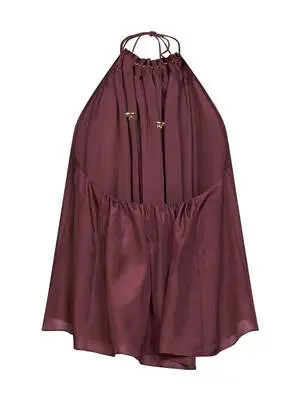 Zimmermann Merlot Silk Habotai Aster Gathered Beaded Top - Multicolor
