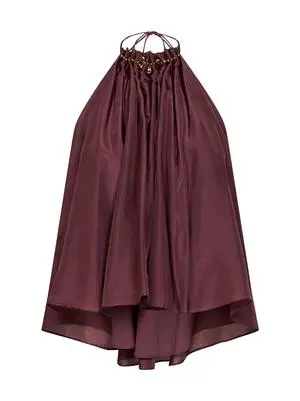 Zimmermann Merlot Silk Habotai Aster Gathered Beaded Top - Multicolor