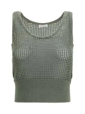 Brunello Cucinelli Perforated Sequin Tank Top - Green