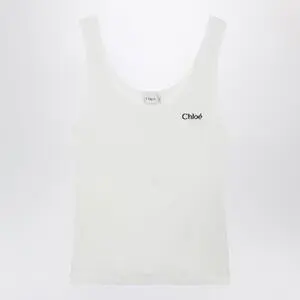 Chloé Ribbed Tank Top With Logo Embroidery - White