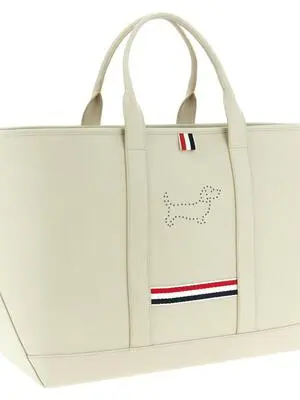 Thom Browne Medium Tool Bag With Perforated Hector In Grained Leather