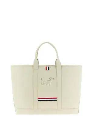 Thom Browne Medium Tool Bag With Perforated Hector In Grained Leather - Multicolor