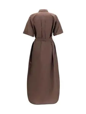 Brunello Cucinelli Sequined Shirt Dress With Belt - Brown