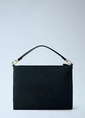 TOTEME Medium Bevel Suede Shoulder Bag - Black