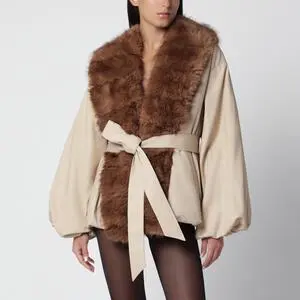 ROTATE BY BIRGER CHRISTENSEN Jacket With Faux Fur Collar - Cream