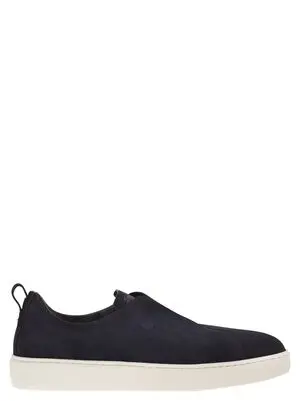 Santoni Suede Leather Slip-on Trainers With Rubber Sole - Blue