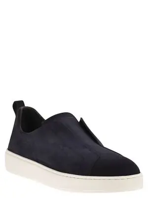 Santoni Suede Leather Slip-on Trainers With Rubber Sole - Blue