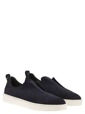 Santoni Suede Leather Slip-on Trainers With Rubber Sole - Blue
