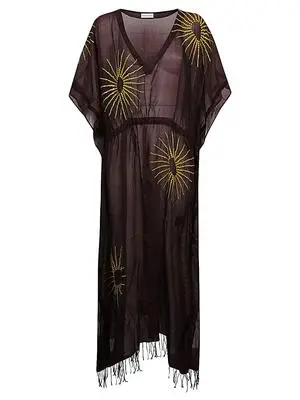 Dries Van Noten Cotton And Silk Embroidered Kaftan - Brown
