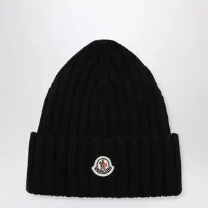 Moncler Cable-knit Wool Beanie With Logo - Black
