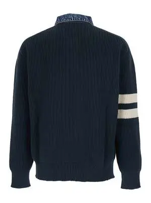 Dsquared2 Cotton Blend Pullover With Denim Collar - Multicolor