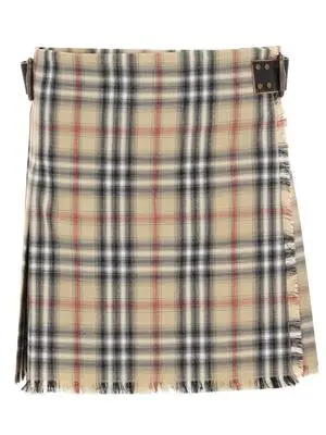 Burberry Minigonna Kilt In Lana Check - Multicolor