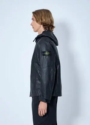 Stone Island Hooded Leather Jacket