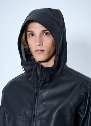 Stone Island Hooded Leather Jacket