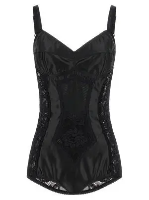 Dolce & Gabbana Satin And Lace Corsetry Bodysuit - Black