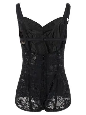 Dolce & Gabbana Satin And Lace Corsetry Bodysuit - Black