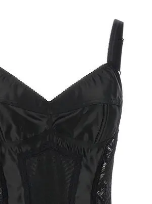 Dolce & Gabbana Satin And Lace Corsetry Bodysuit - Black