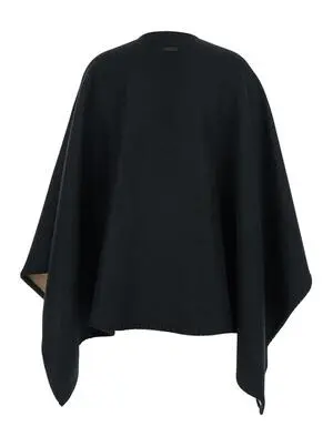 FERRAGAMO Black Reversible Cape With Nadir Print And Logo Lettering On The Front In Cashmere And Wool For - Multicolor