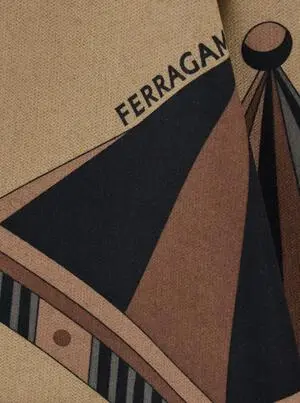 FERRAGAMO Black Reversible Cape With Nadir Print And Logo Lettering On The Front In Cashmere And Wool For - Multicolor