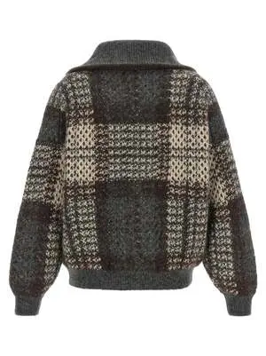 Brunello Cucinelli Dazzling Tartan Cardigan - Gray