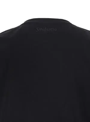 Saint Laurent Crew Neck T-shirt With Embroidered Logo On The Back In Cotton For - Black