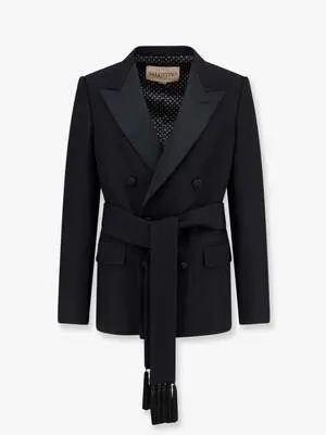 Valentino Garavani Virgin Wool Blazer With Belt - Multicolor