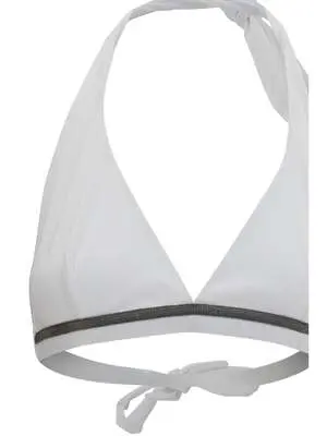 Brunello Cucinelli Tech Jersey Bikini Top With Monili - White
