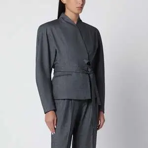 Andamane Coordinated Belt Jacket In Grey Melange - Gray