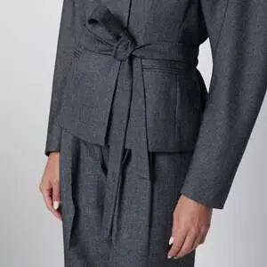 Andamane Coordinated Belt Jacket In Grey Melange