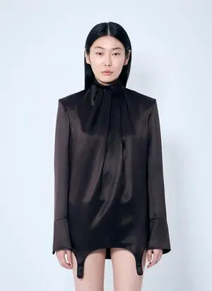 Saint Laurent Twist-neck Garter Blouse - Brown