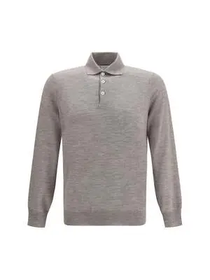 Brunello Cucinelli Virgin Wool Polo Sweater - Gray