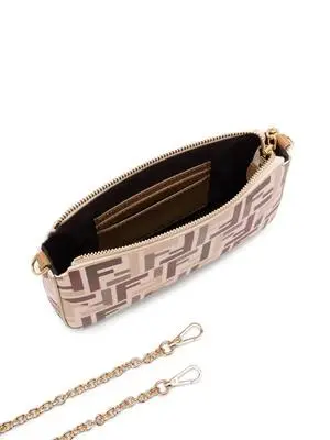 Fendi Ff Fabric Baguette Pouch With Chain