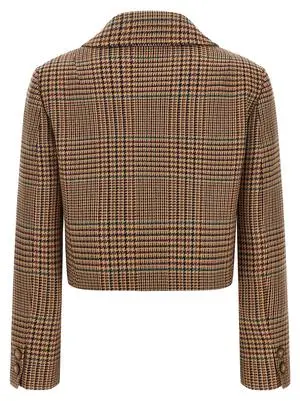 Etro Prince Of Wales Wool Cropped Blazer - Brown