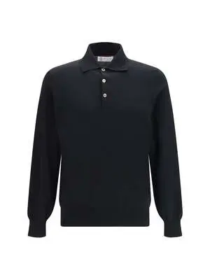 Brunello Cucinelli Brunello Cucinelli Men Long Sleeve Cotton Polo Black