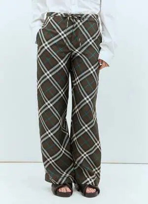 Burberry Check Silk Pants - Brown